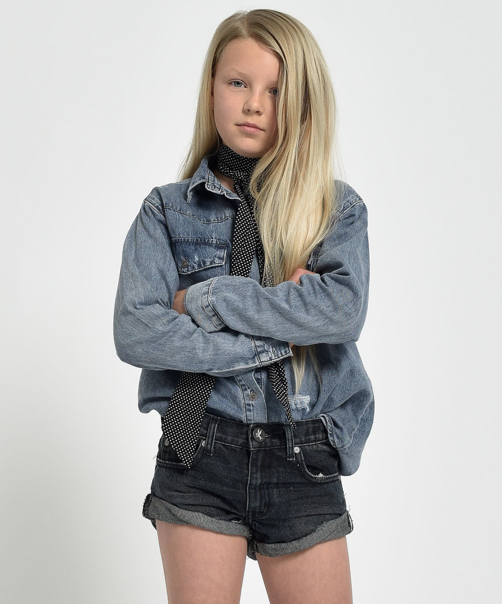 Kids Bandits Low Waist Denim Shorts - Fox Black | One Teaspoon