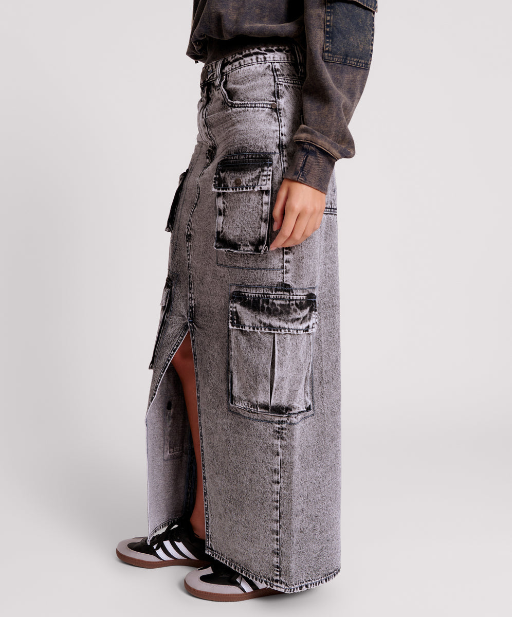 Slate Acid 90S Cargo Pocket Denim Skirt - One Teaspoon