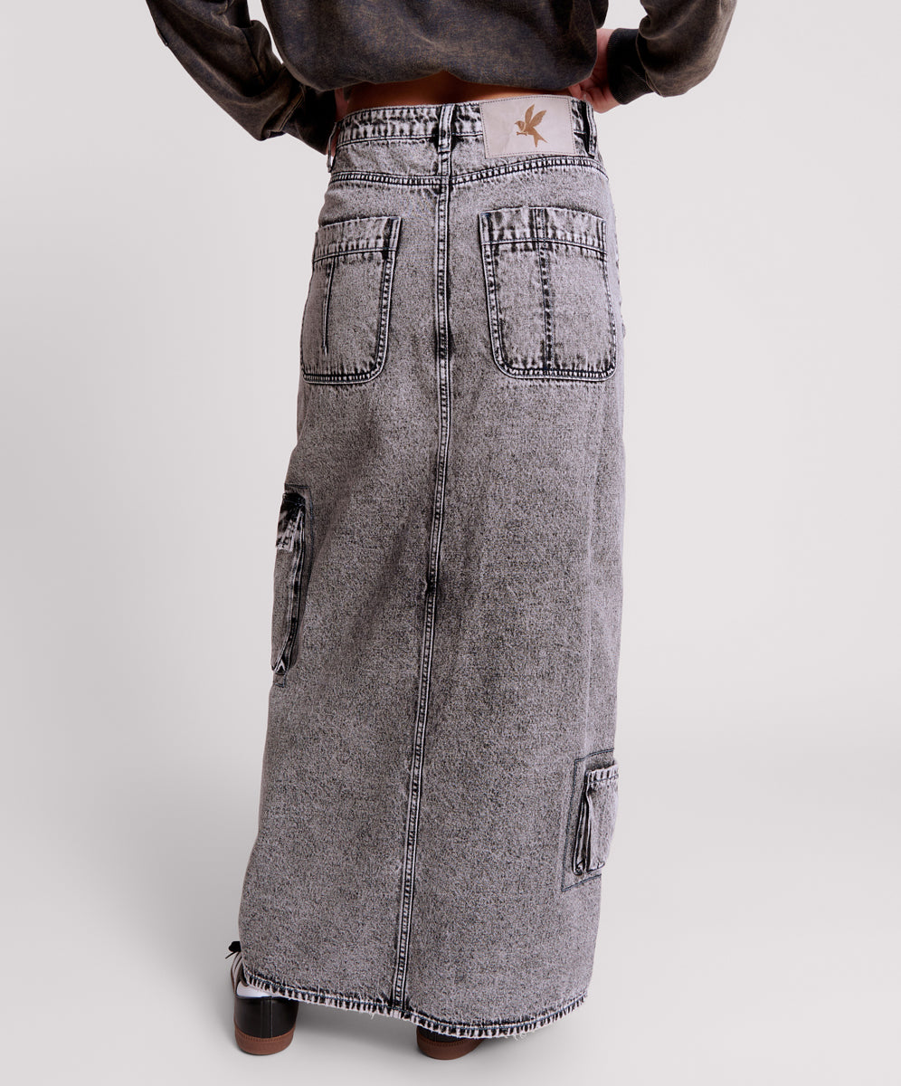Slate Acid 90S Cargo Pocket Denim Skirt - One Teaspoon