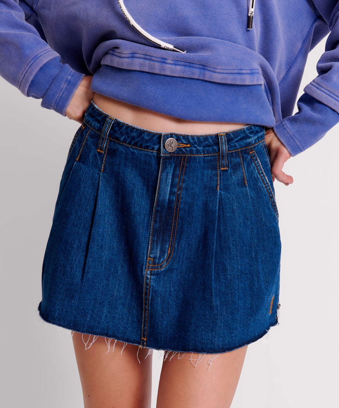 Pleated Micro Denim Mini Skirt - Blue Moon | One Teaspoon
