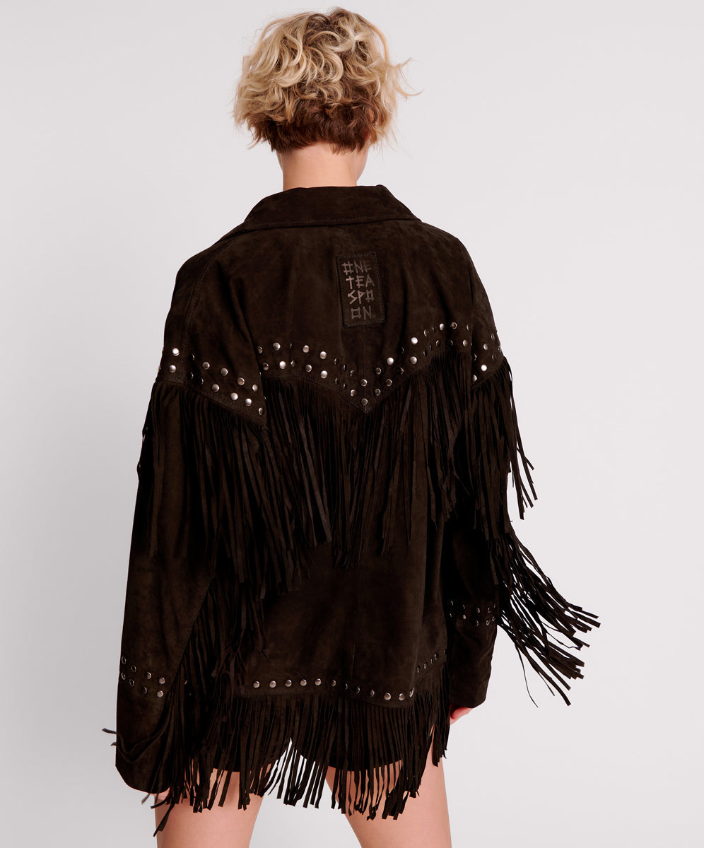 Gothic Rodeo Fringed Suede Studded Jacket - Black | One Teaspoon