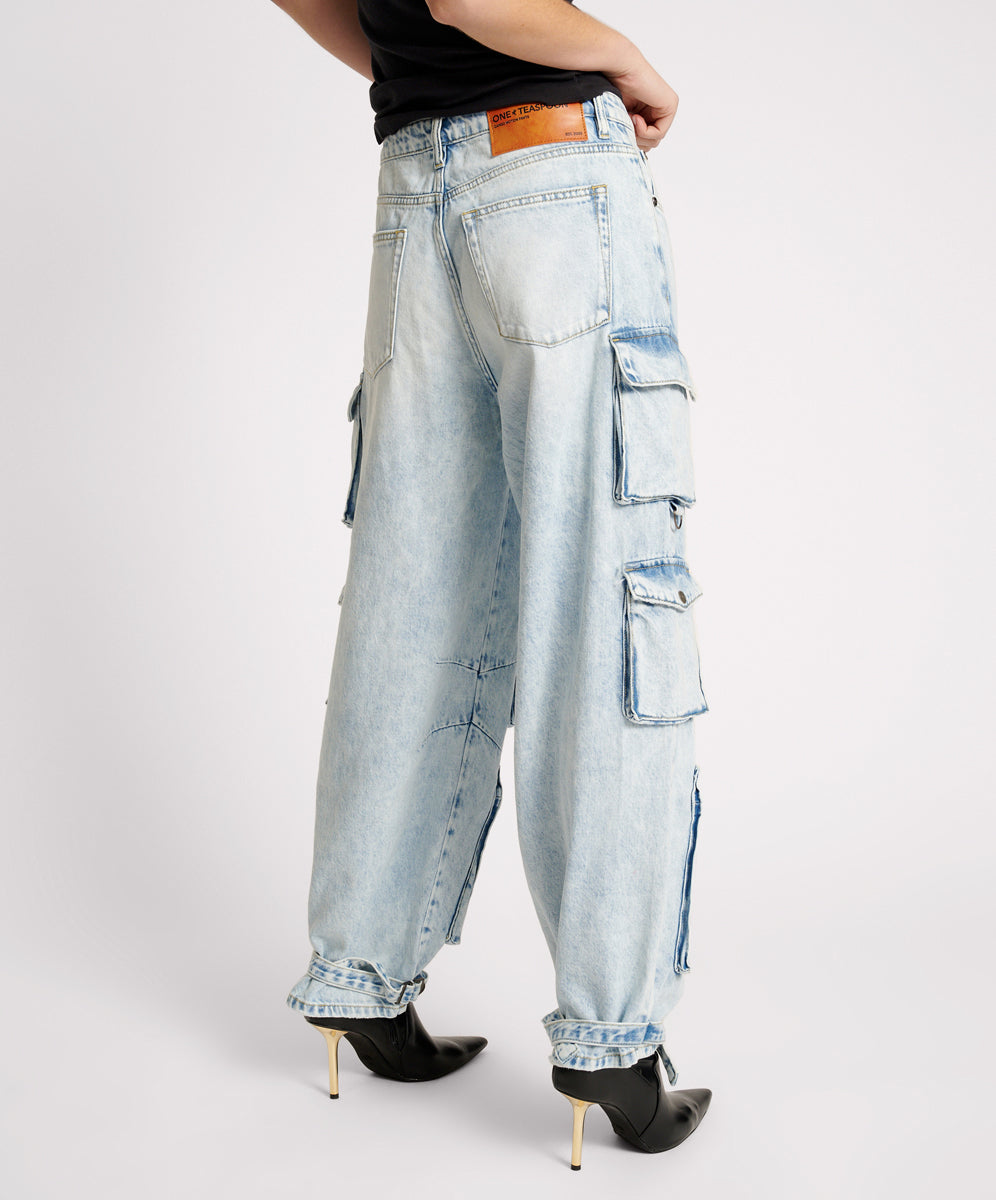 Epic Cargo High Waist Denim Jeans - Depeche Blue | One Teaspoon