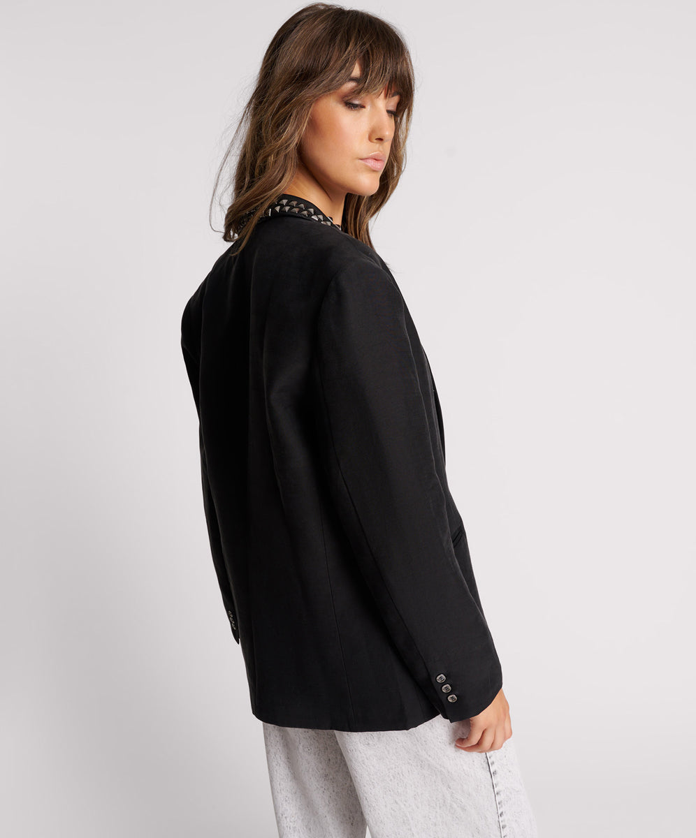 Punk Studded Linen Blazer - Black | One Teaspoon