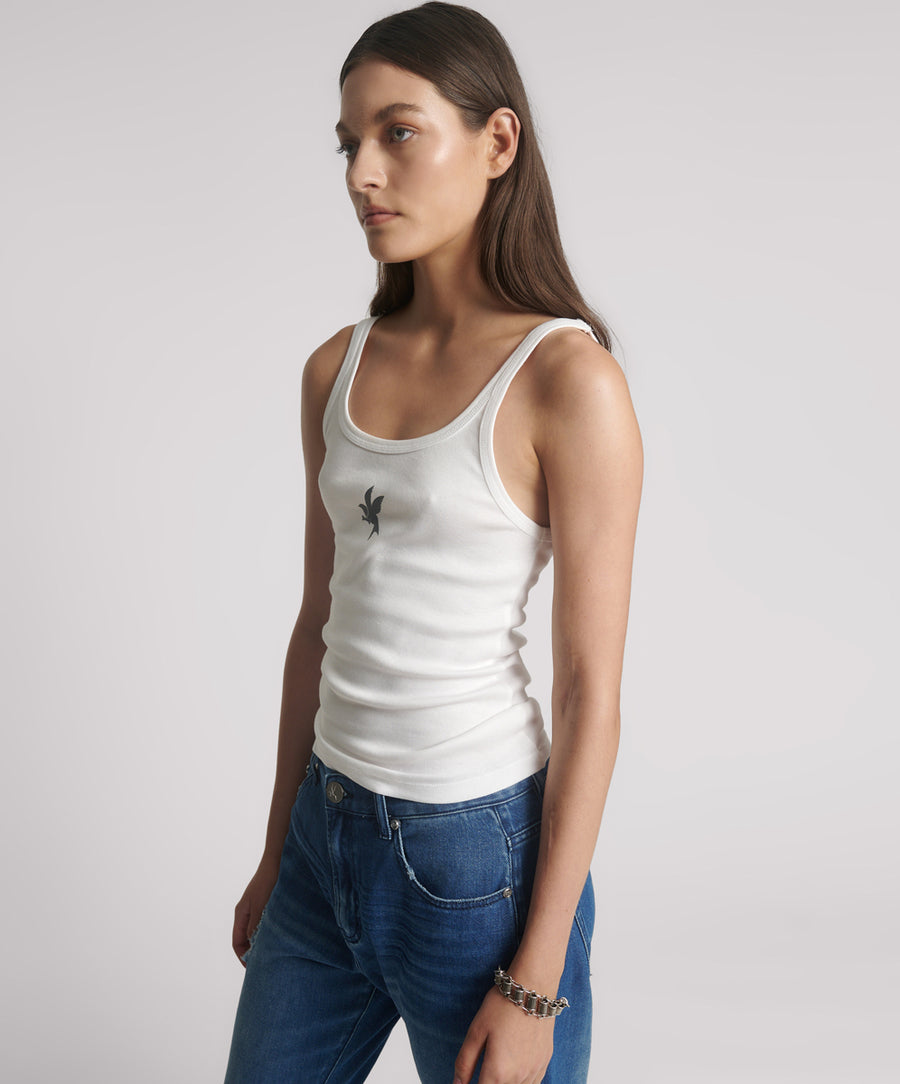 One Teaspoon Fine Ribbed Singlet - White | One Teaspoon