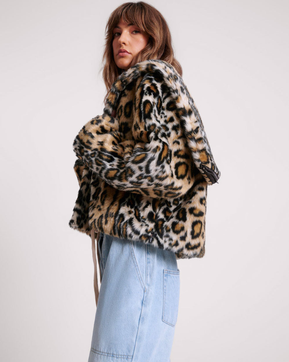 Faux Fur Leopard Split Hood Jacket - Animal | One Teaspoon