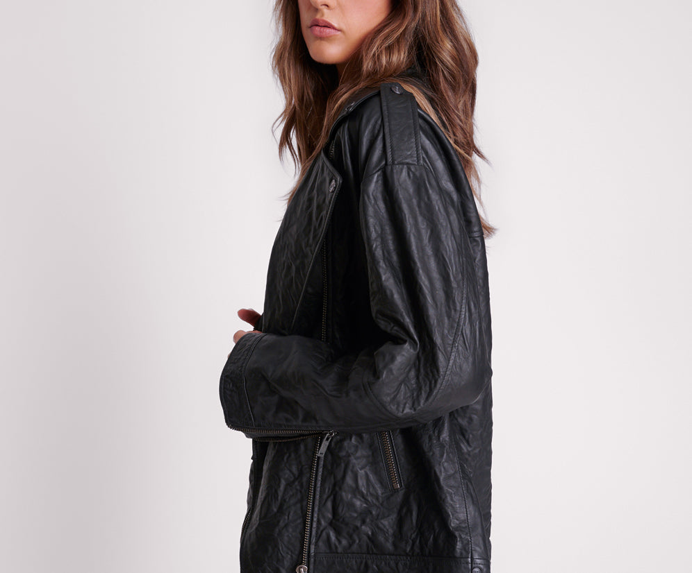 Boyfriend Leather Biker Jacket - Black | One Teaspoon