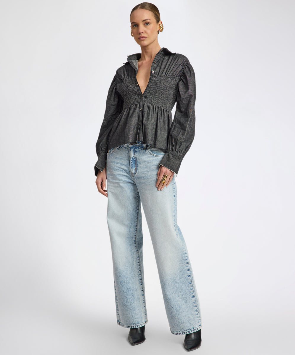 Jackson Mid Waist Wide Leg Denim Jeans - Whisper Blue | One Teaspoon